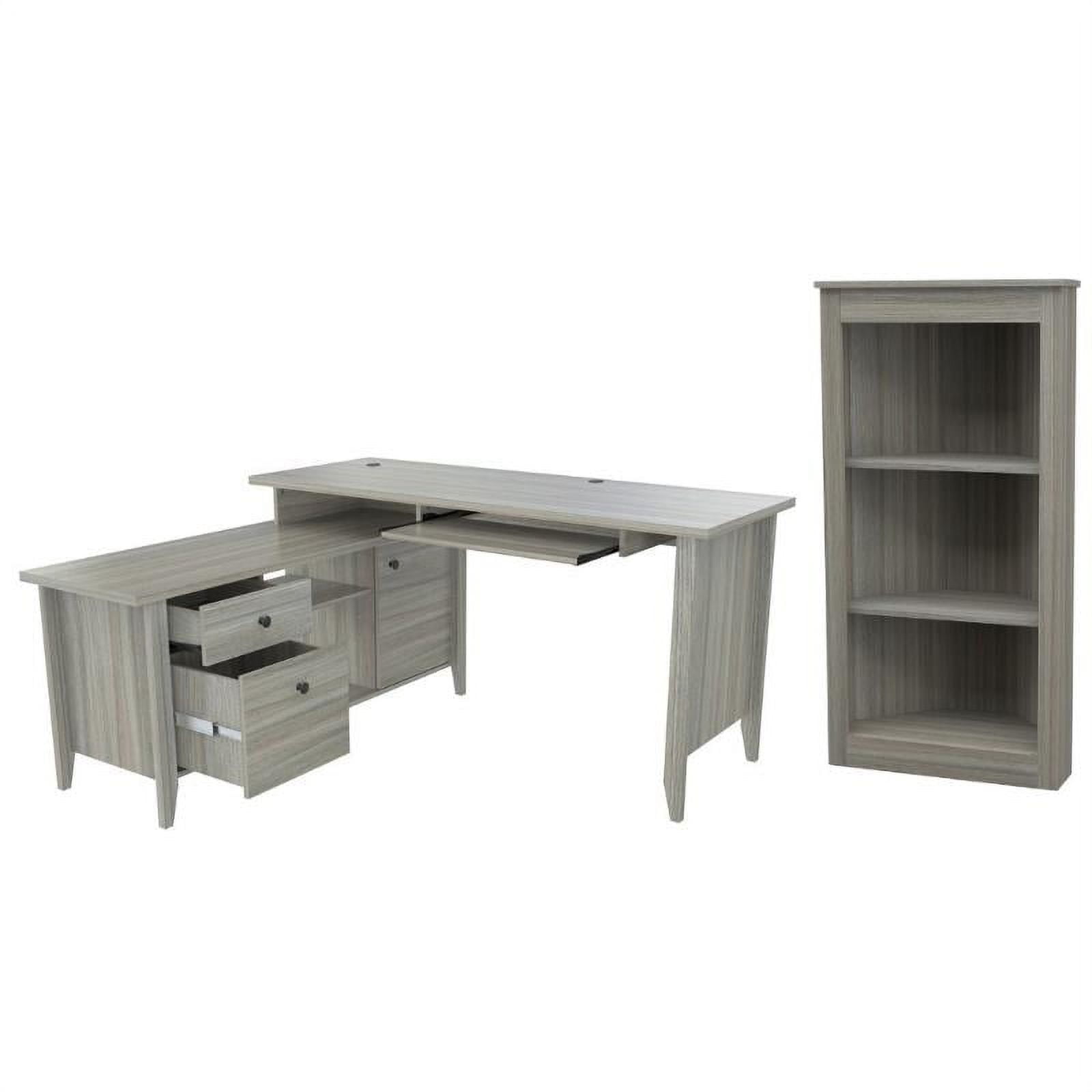 Home Square 2-Piece Set with L-Shaped Writing Desk & Bookcase in Gray ...