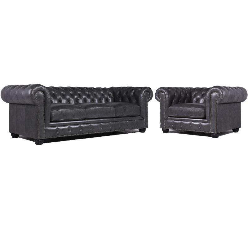 Home Square 2 Piece Set with Leather Chesterfield Accent Chair and Sofa ...
