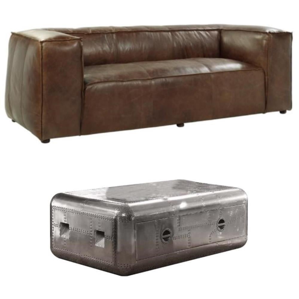 Home Square 2-Piece Set with Leather Sofa and Square Coffee Table ...