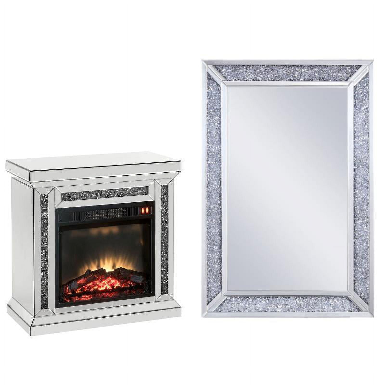 Home Square 2-Piece Set with Mirrored Fireplace & Faux Diamonds Wall ...