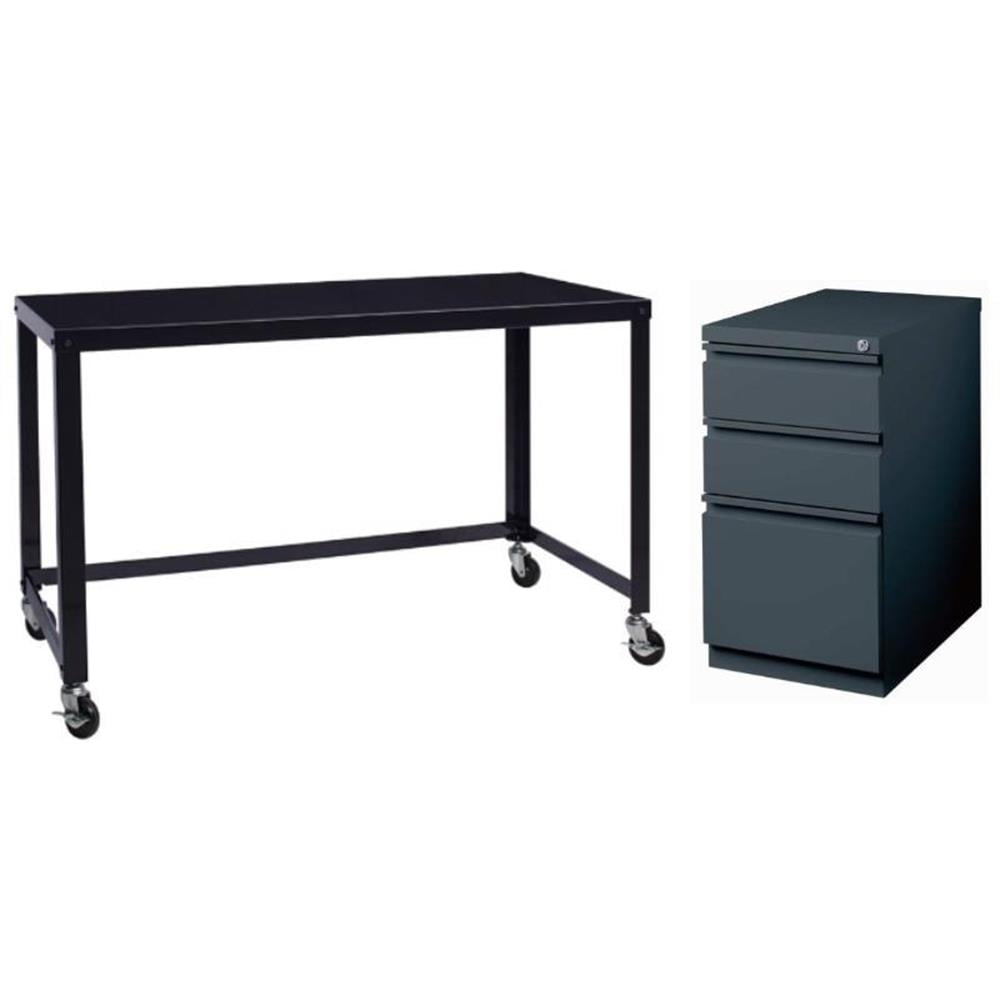 Home Square 2-Piece Set with Mobile Desk and Pedestal File 3-Drawer Box ...