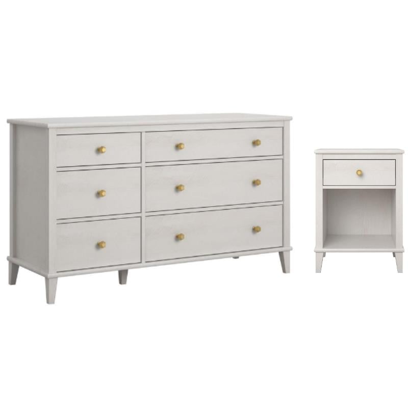 Home Square 2-Piece Set with Nightstand & 6 Drawer Dresser in Ivory Oak ...