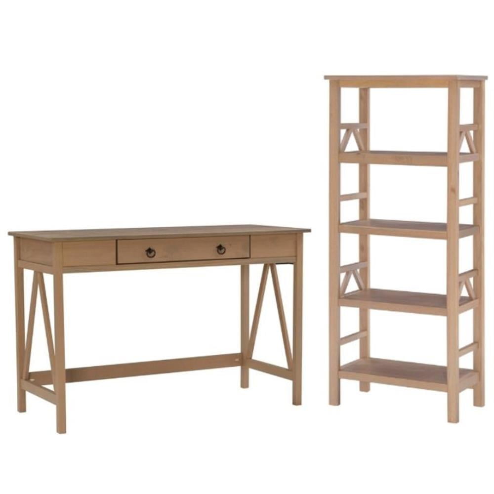 Home Square 2-Piece Set with One Drawer Desk and Four Shelf Bookcase ...