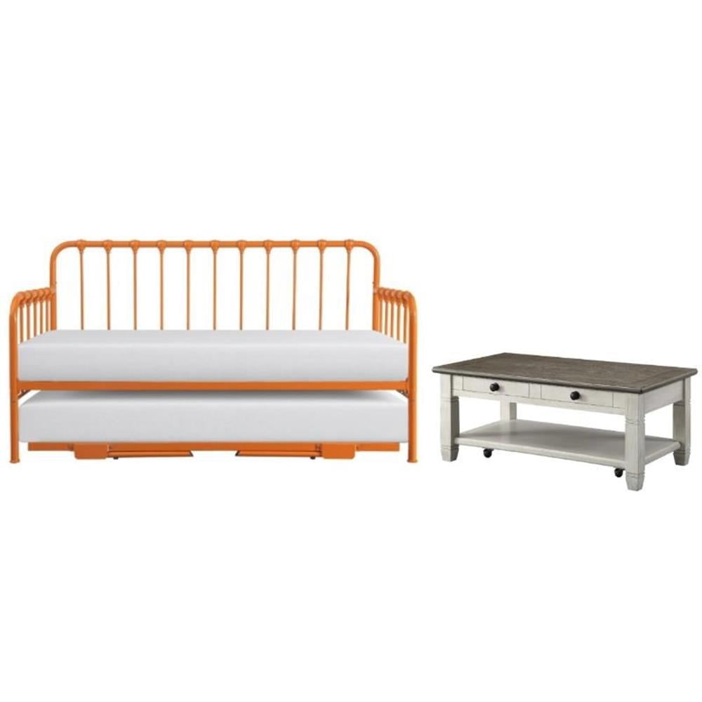 Home Square 2-Piece Set with Orange Daybed and Coffee Table in Antique ...