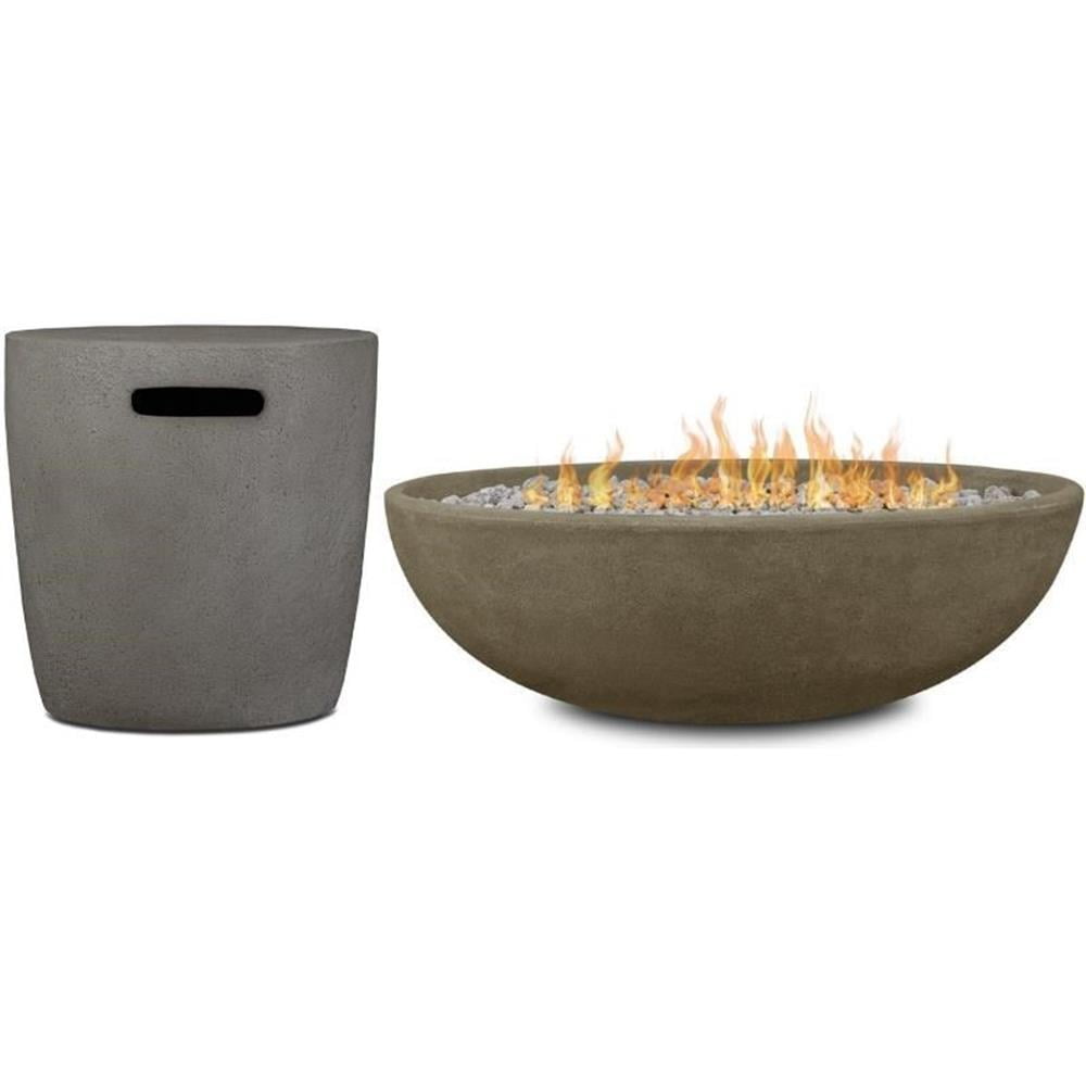 Home Square 2-Piece Set with Oval Propane Fire Bowl & Round Propane ...
