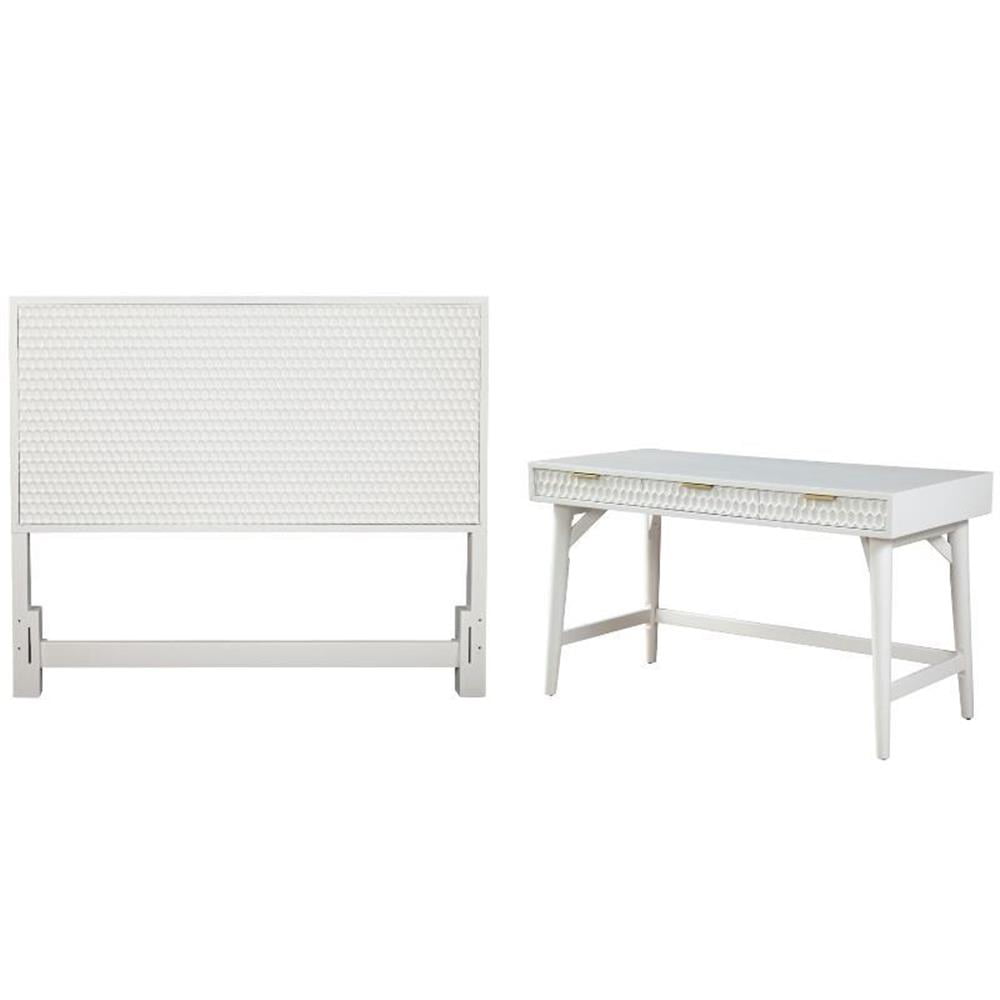 Home Square 2-Piece Set with Queen Headboard & Large Wood Desk in White ...