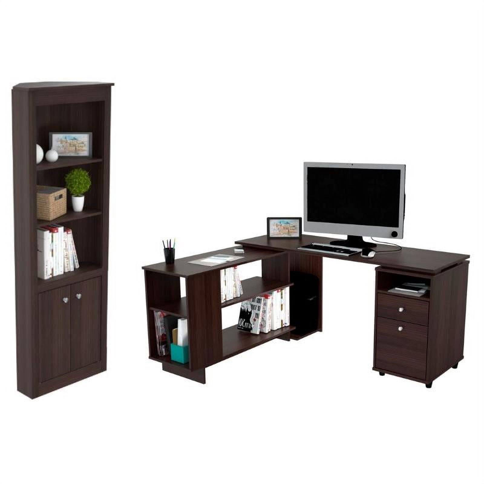 Home Square 2-Piece Set with Reversible Computer Desk & Corner Bookcase ...