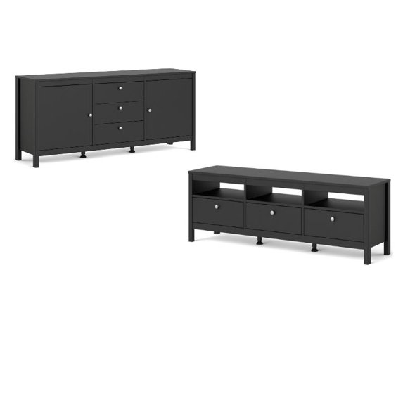 Home Square 2 Piece Set with TV Stand and Sideboard in Black - Walmart.com