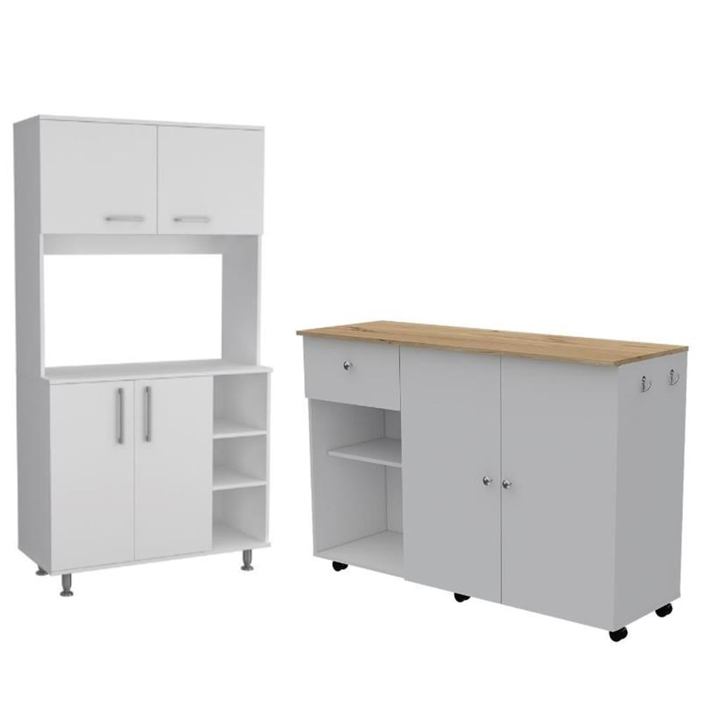 Home Square 2-Piece Set with Two Door Kitchen Cart & Pantry Kit ...