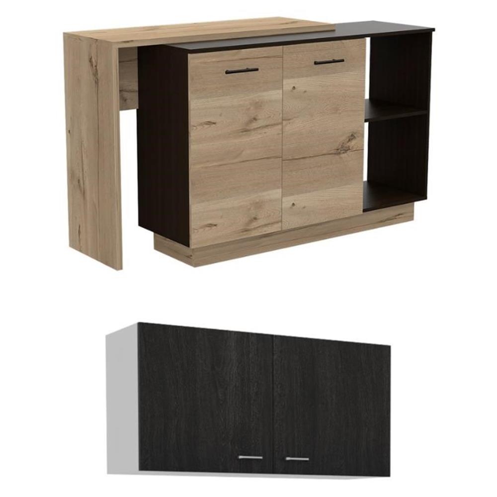 Home Square 2-Piece Set with Two-Door Kitchen Island and Wall Cabinet ...
