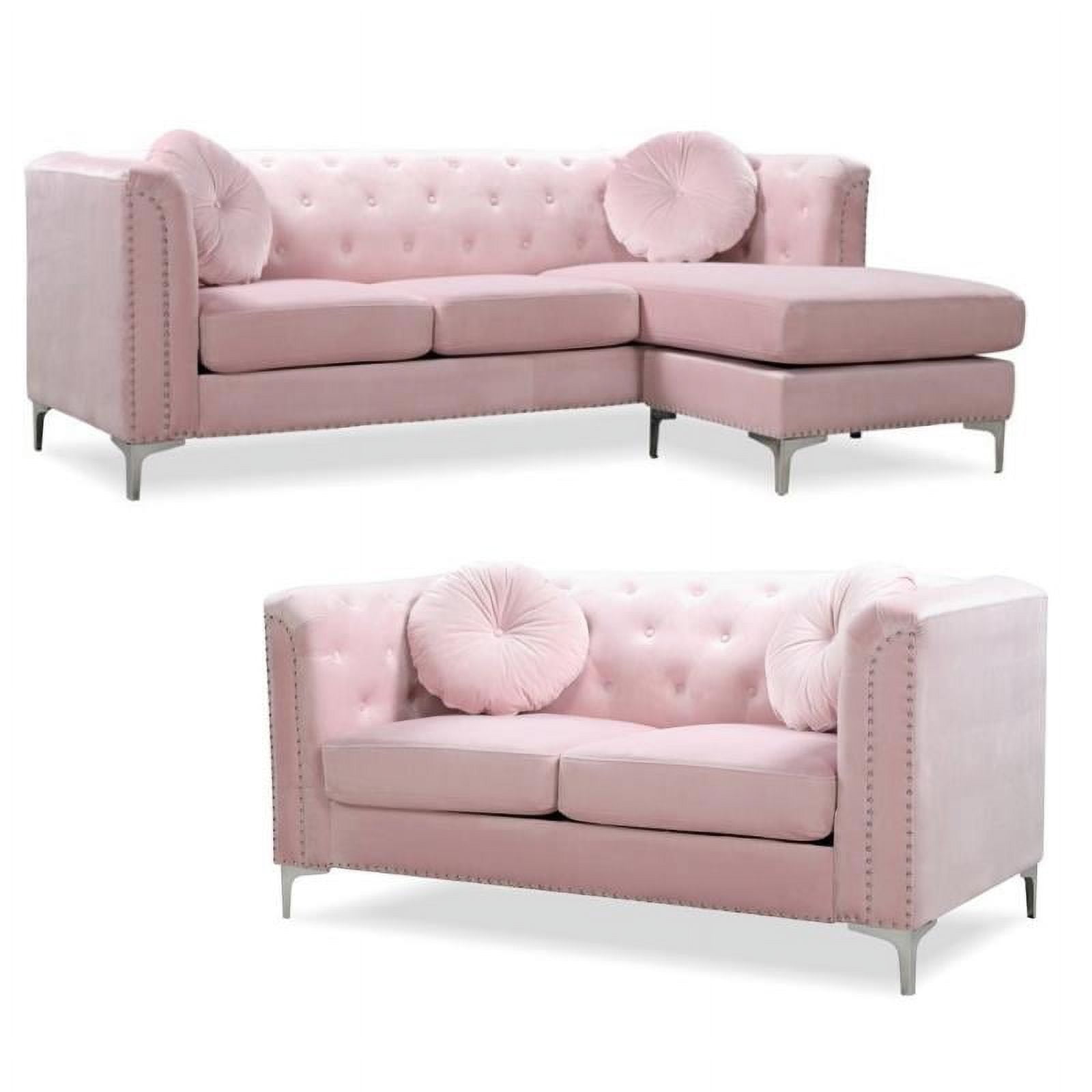Home Square 2-Piece Set with Velvet Sofa Chaise and Loveseat in Pink ...