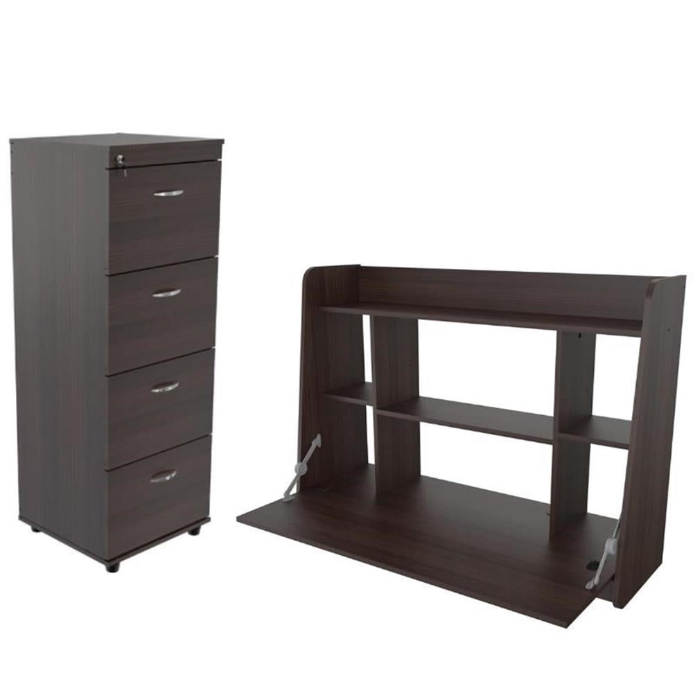Home Square 2-Piece Set with Wall Mounted Floating Desk & 4-Drawer File ...