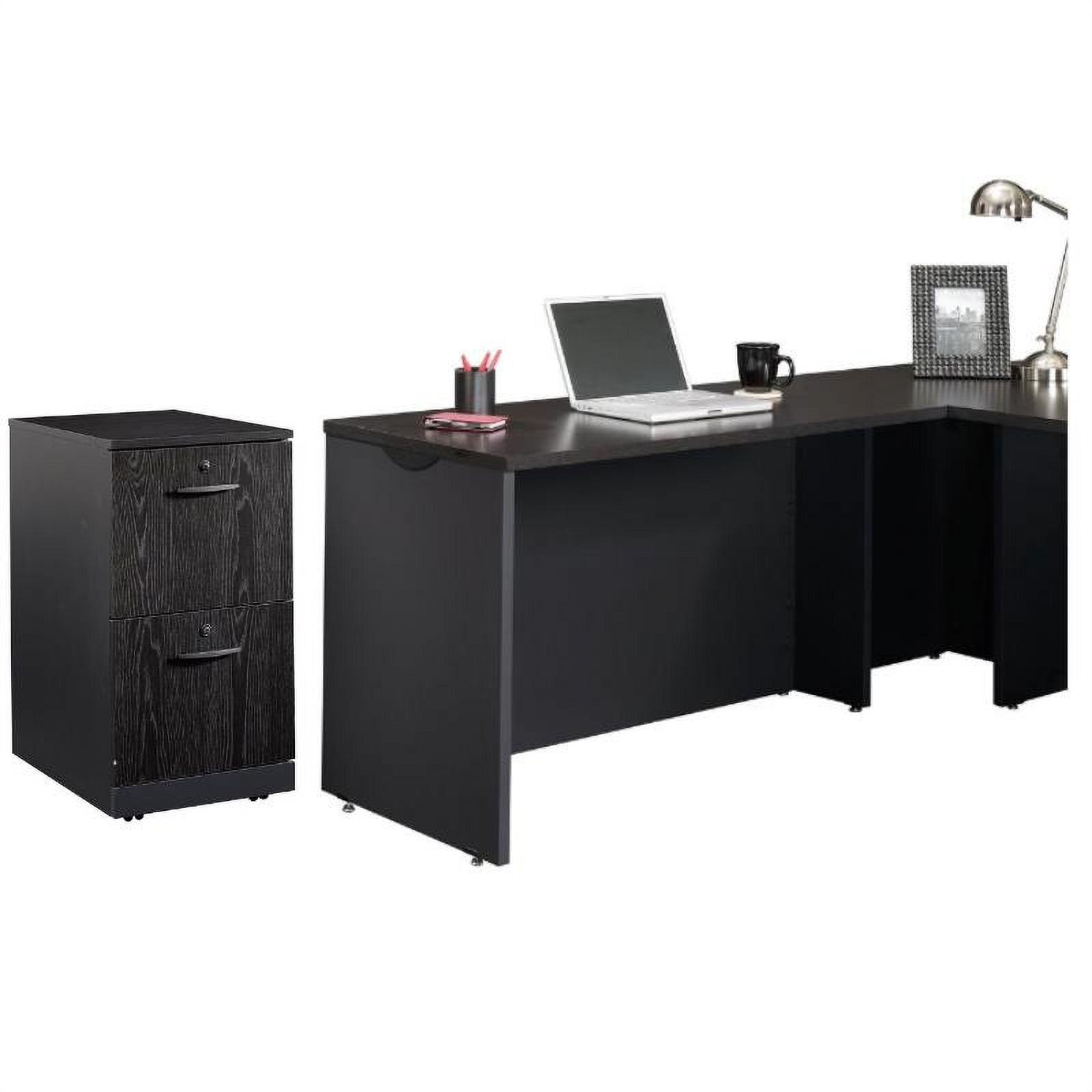 Home Square 2-Piece Set with Wood Desk Return & 2 Drawer File Cabinet ...