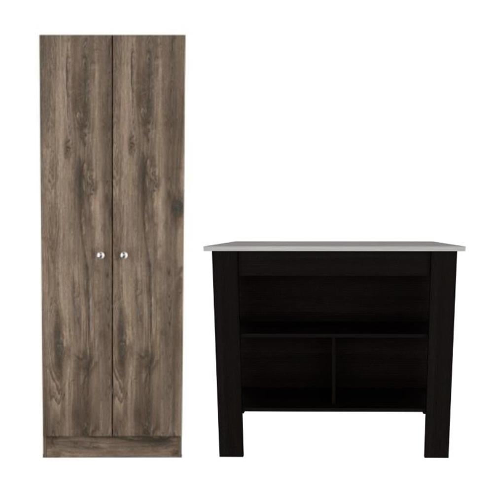 Home Square 2-Piece Set with Wood Kitchen Island & Multi Storage ...