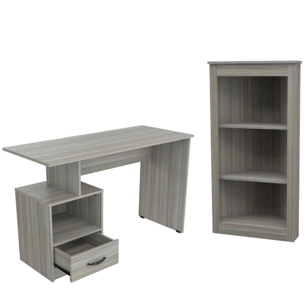 Home Square 2-Piece Set with Writing Desk & Bookcase in Gray Smoke Oak ...