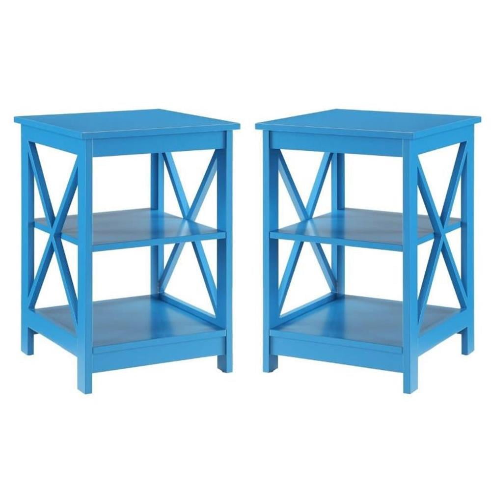 Home Square 2 Piece Square Solid Wood End Table Set in Blue - Walmart.com
