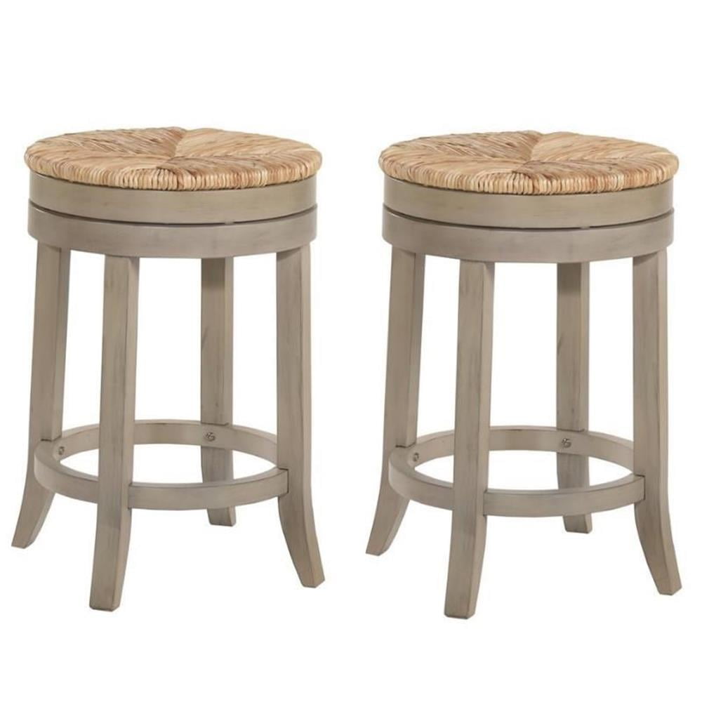 Home Square 2 Piece Swivel Rush Seat Counter Stool Set in Weathered ...