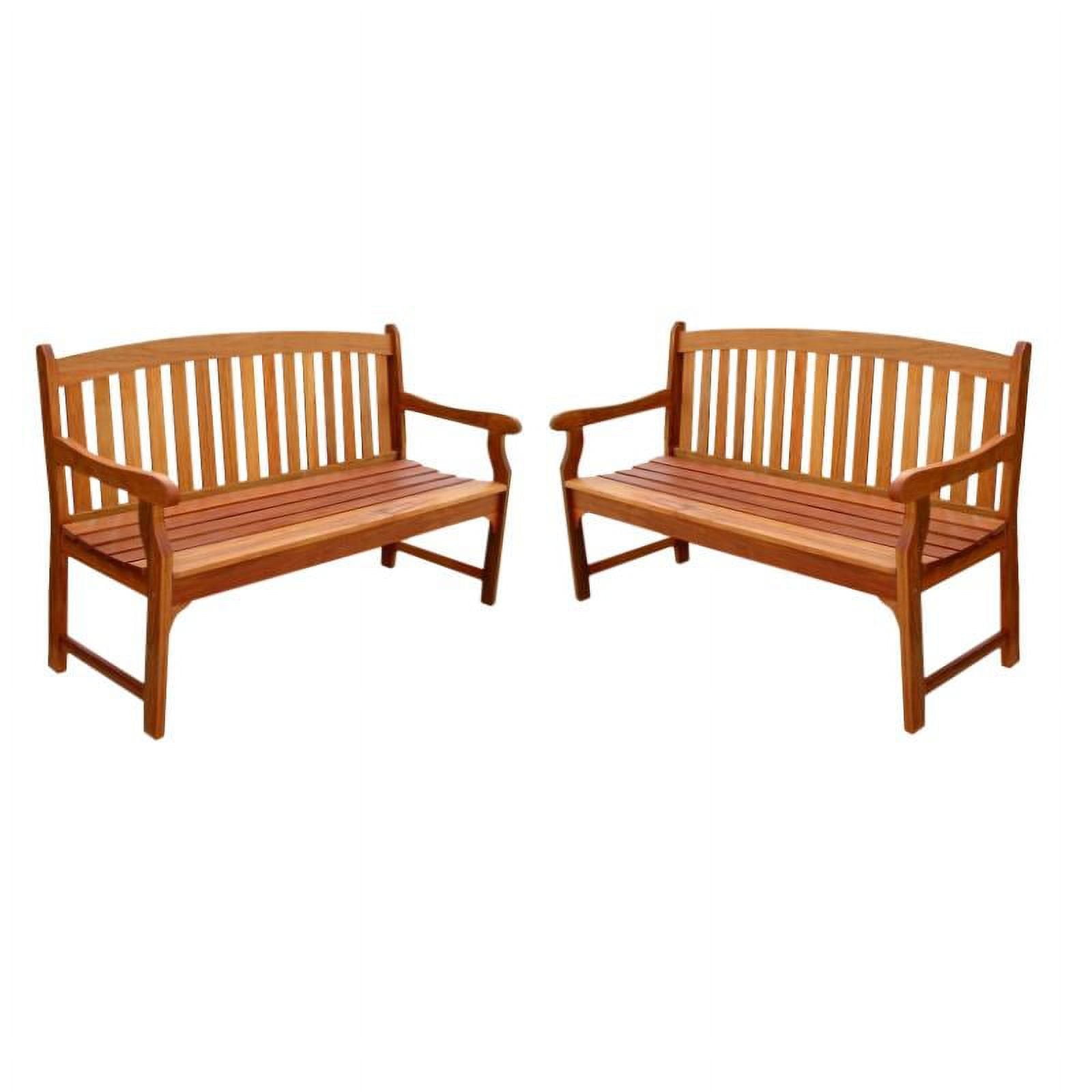 Home Square 2 Piece Traditional Outdoor Wood Bench Set in Brown ...