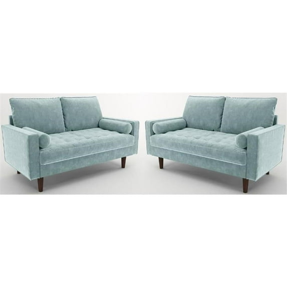 Home Square 2 Piece Velvet Living Room Loveseat Set in Grayish Cyan ...
