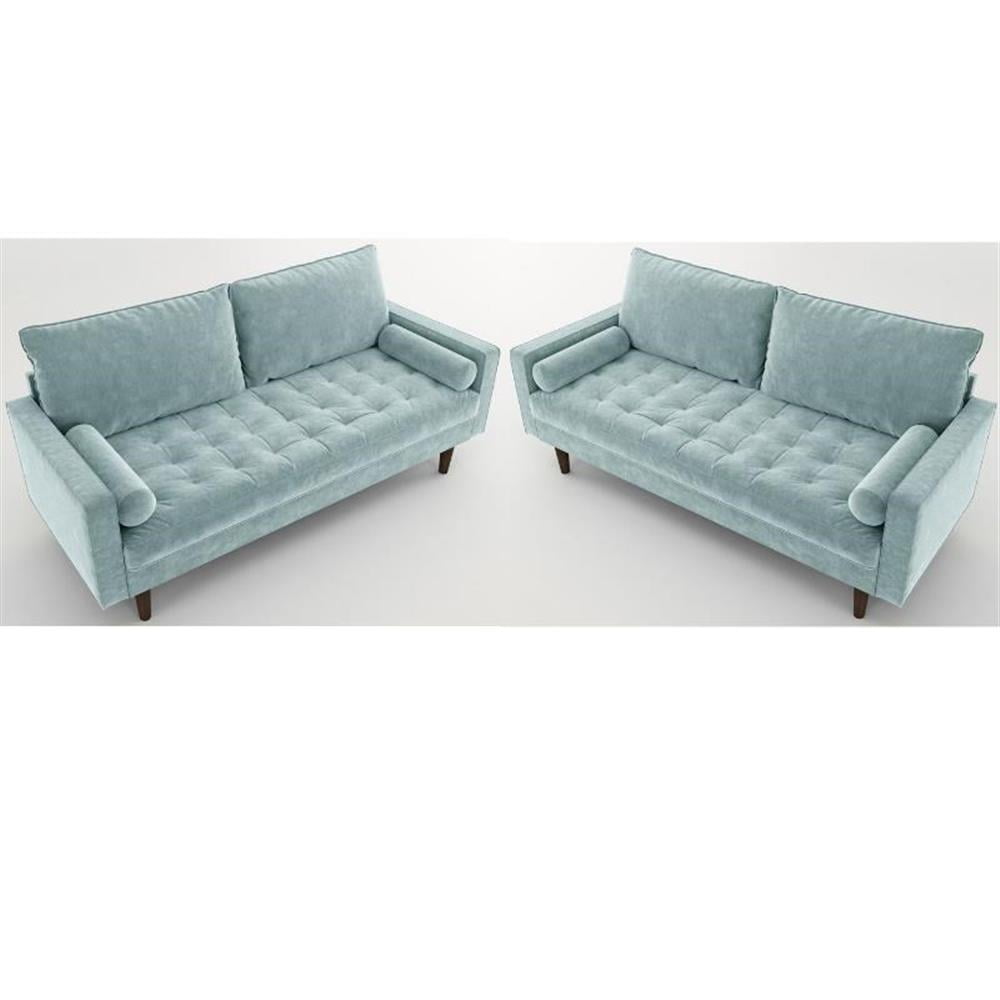Home Square 2 Piece Velvet Living Room Sofa Set in Grayish Cyan ...