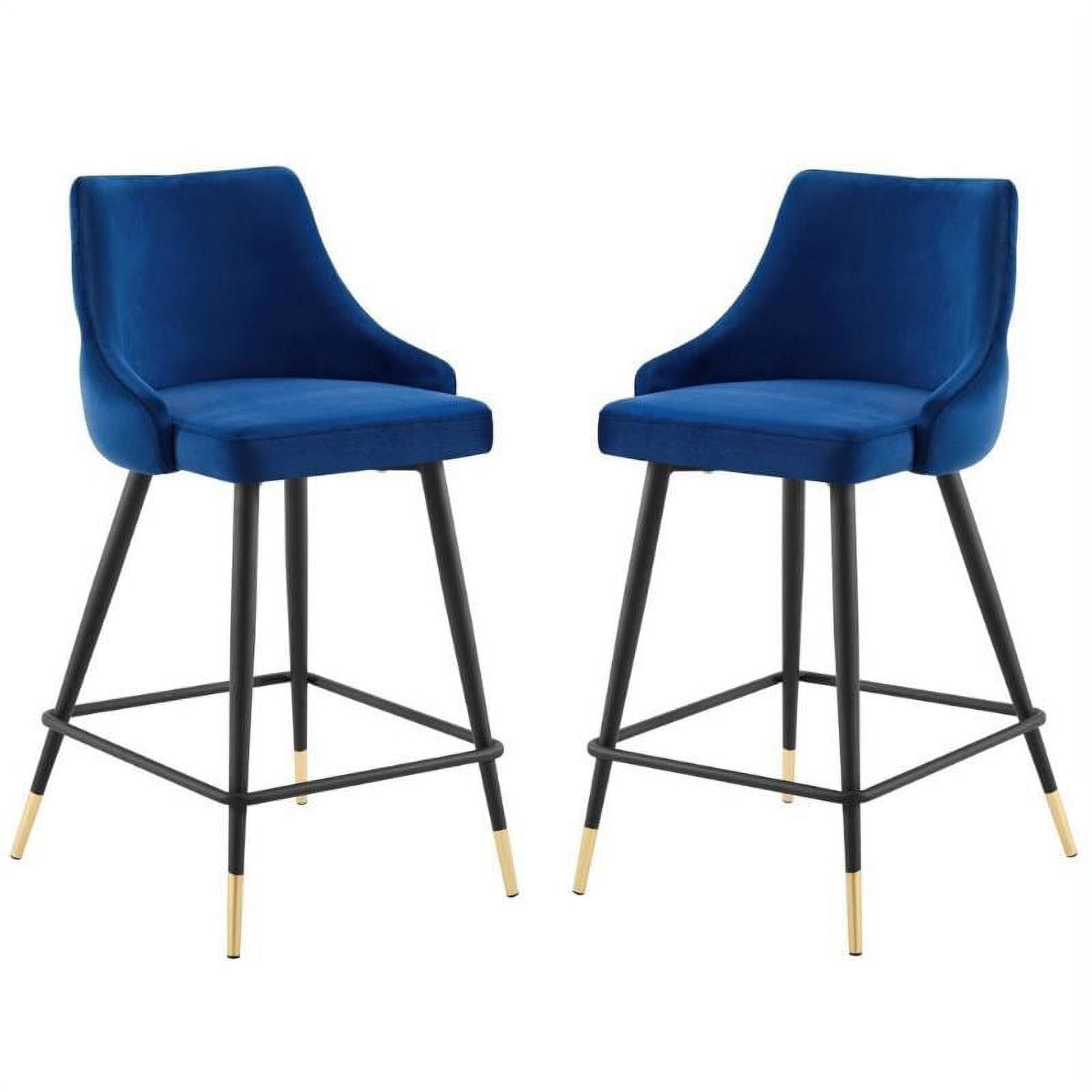 Home Square 2 Piece Velvet Tufted Counter Stool Set with Metal Base in ...