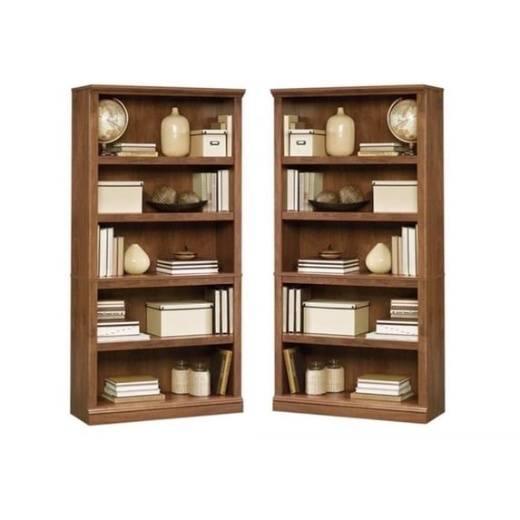 Home Square 2 Piece Wood Bookcase Set with 5 Shelf in Oiled Oak ...