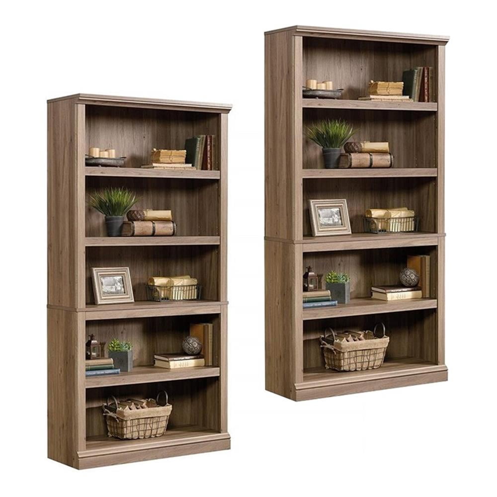 Home Square 2 Piece Wood Bookcase Set with 5 Shelf in Salt Oak ...