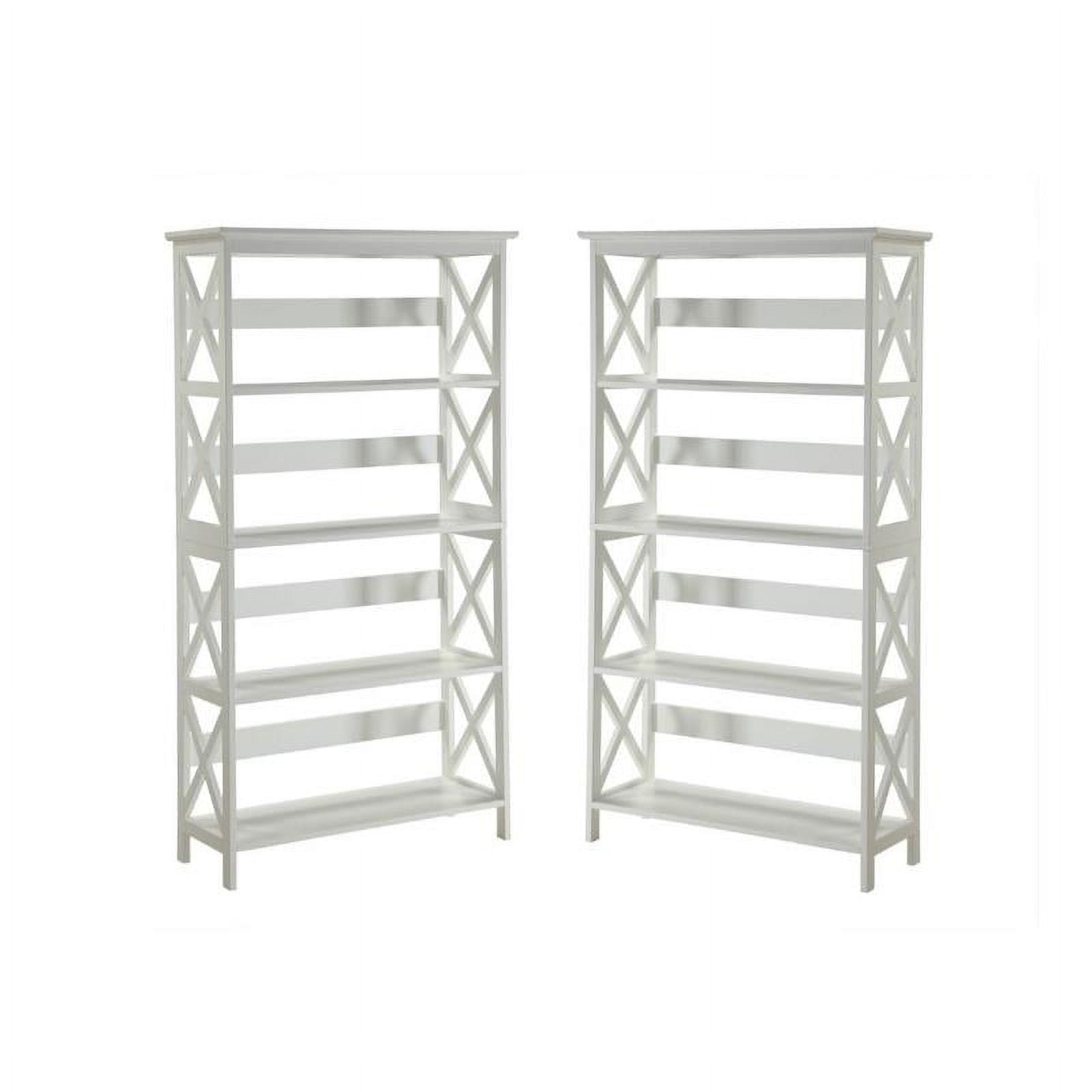 Home Square 2 Piece X-frame Wood Bookcase Set with Five Shelf in White ...