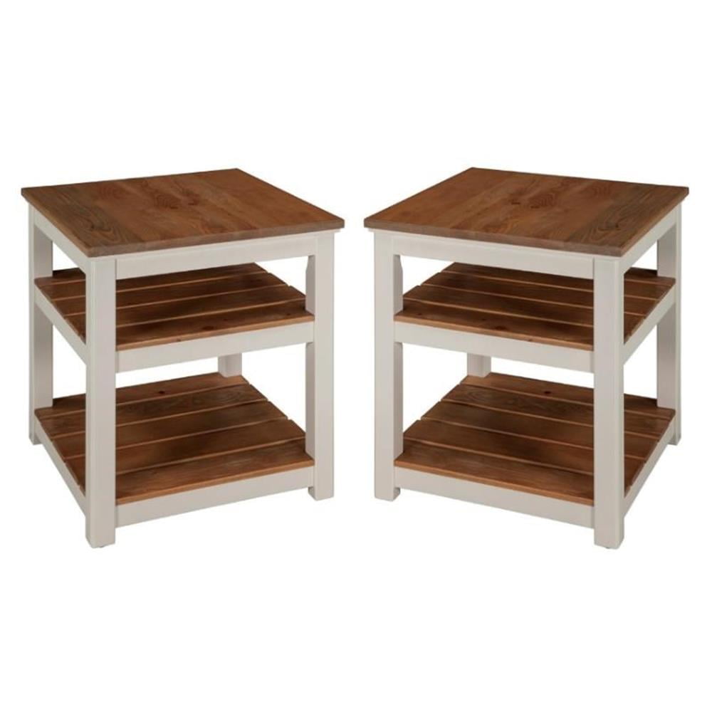 Home Square 2-Shelf End Table in Ivory and Natural Wood Top - Set of 2 ...