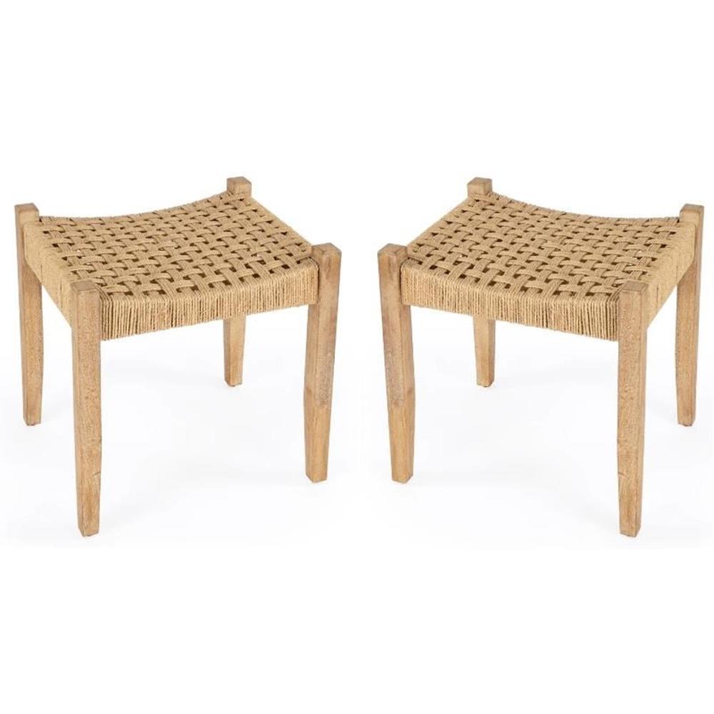 Home Square 20"H Transitional Natural Woven Jute Stool - Set of 2 ...