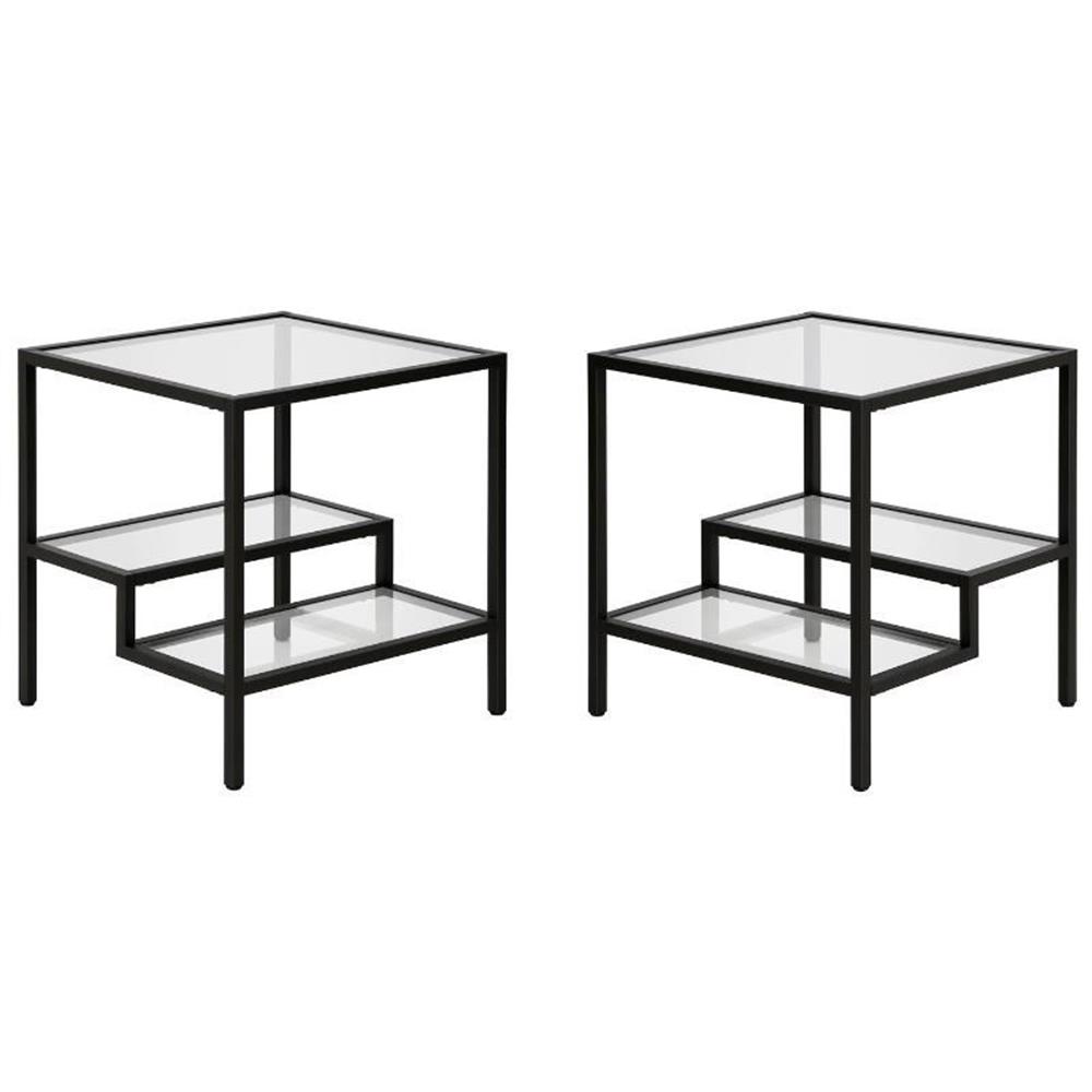Home Square 20" Metal and Glass Side Table in Blackened Bronze - Set of ...