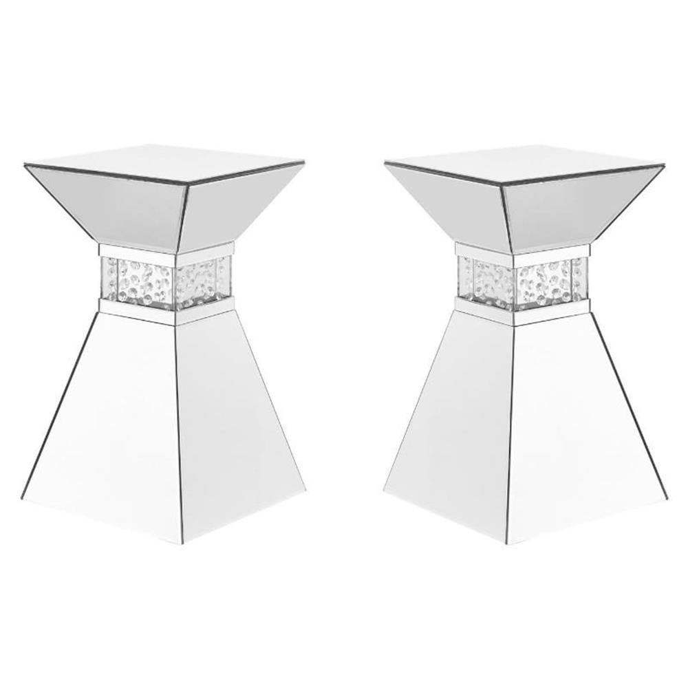 Home Square Set of 2 - 20" Modern Crystal Diamond Mirrored Pedestal End ...