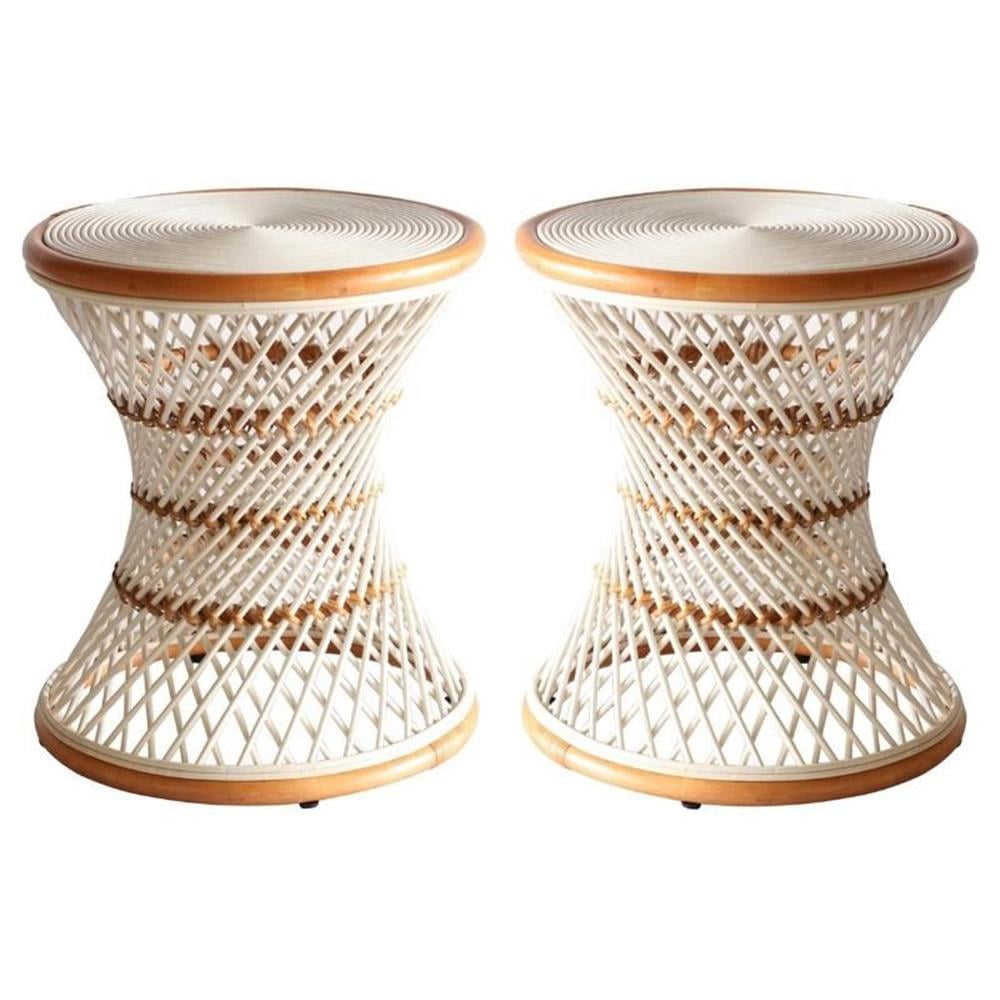 Home Square 20" Modern Round Rattan Stool in White - Set of 2 - Walmart.com