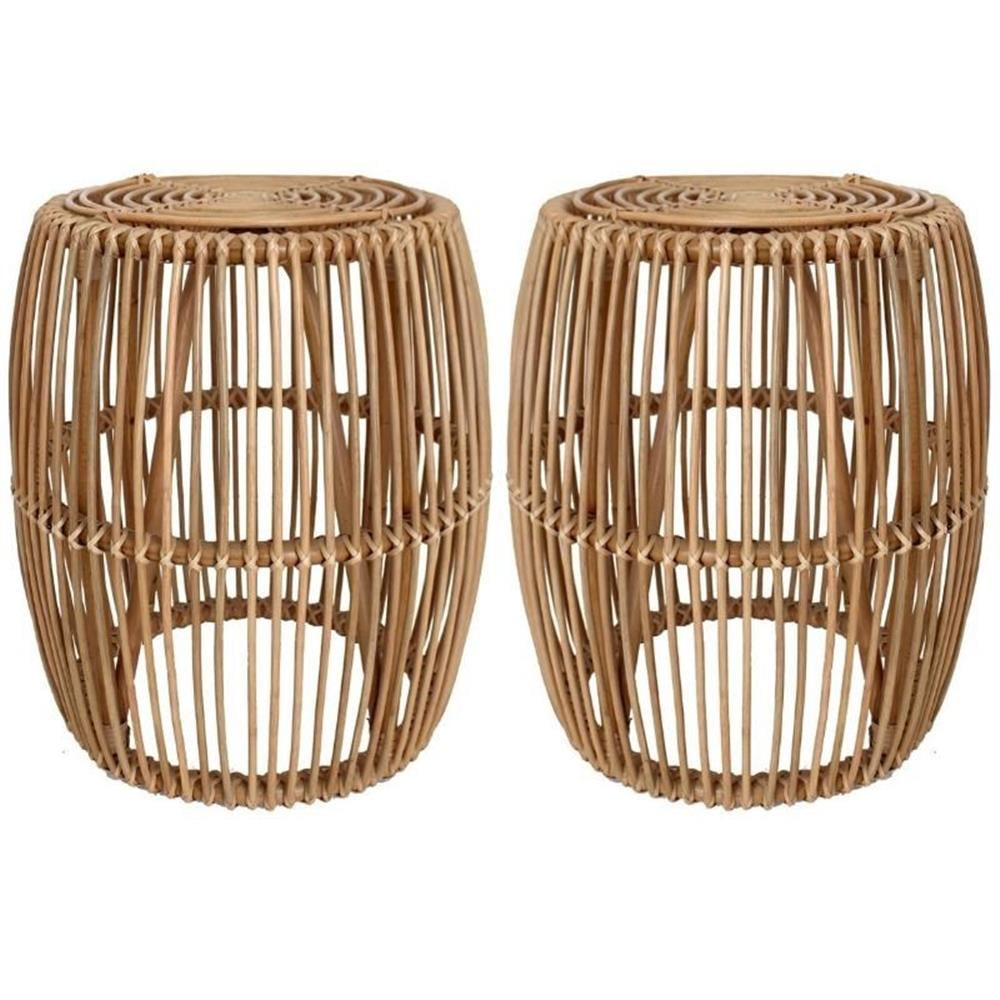 Home Square 20" Round Rattan End Table in Natural/Honey - Set of 2 ...