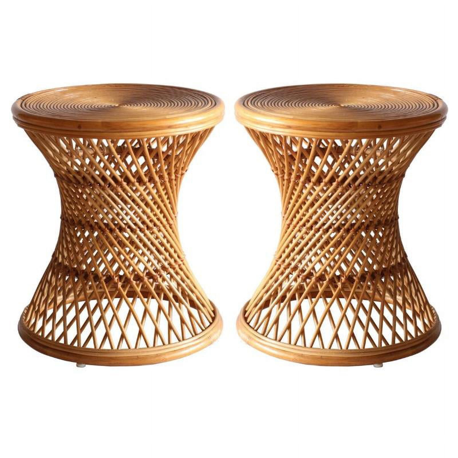 Home Square 20" Round Rattan Stool in Canary Brown - Set of 2 - Walmart.com
