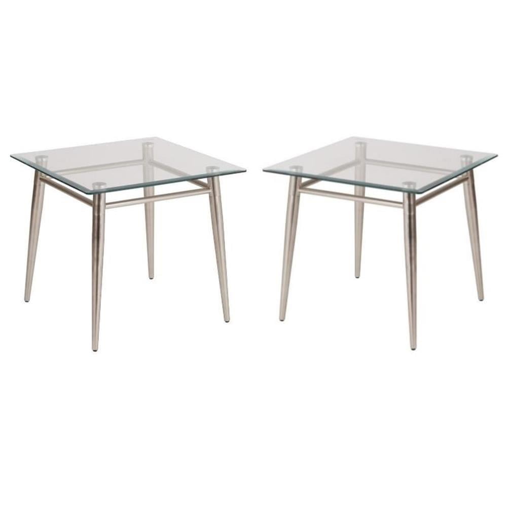 Home Square 22" Square Glass Top End Table in Clear Finish - Set of 2 ...