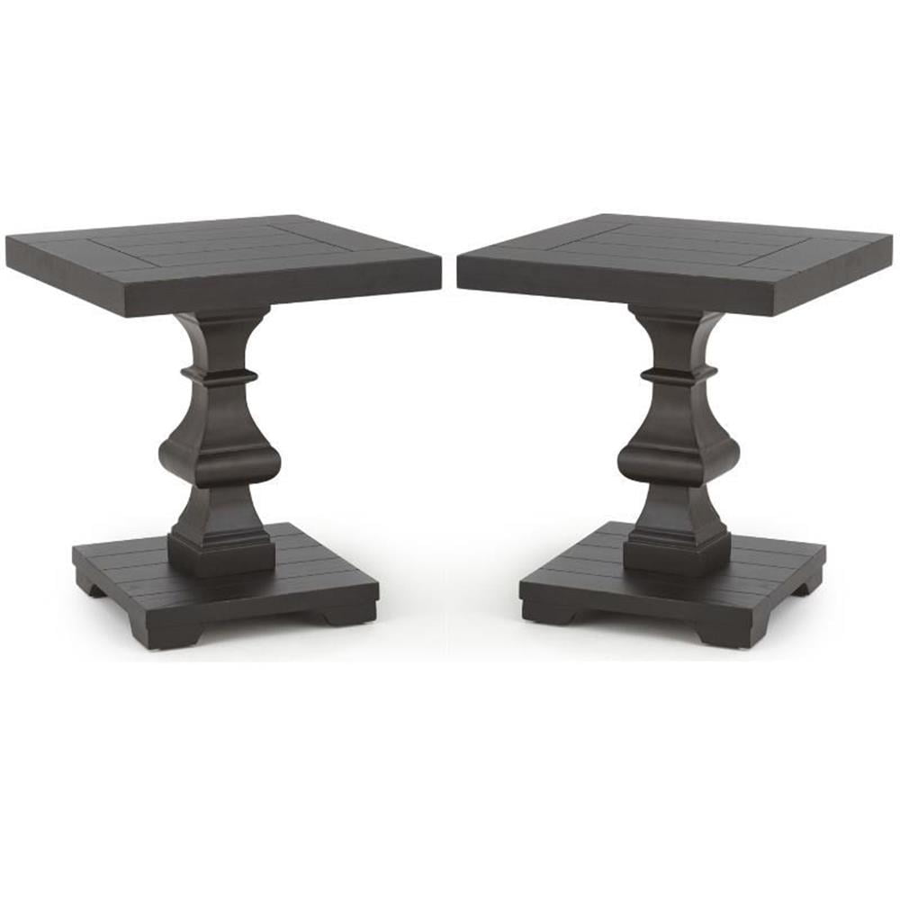 Home Square 22" Square Pedestal End Table in Ebony Black - Set of 2 ...