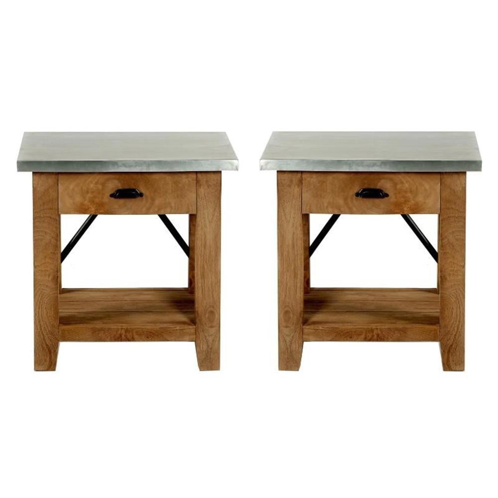 Home Square 22" Zinc Metal End Table with Drawer in Brown - Set of 2 ...