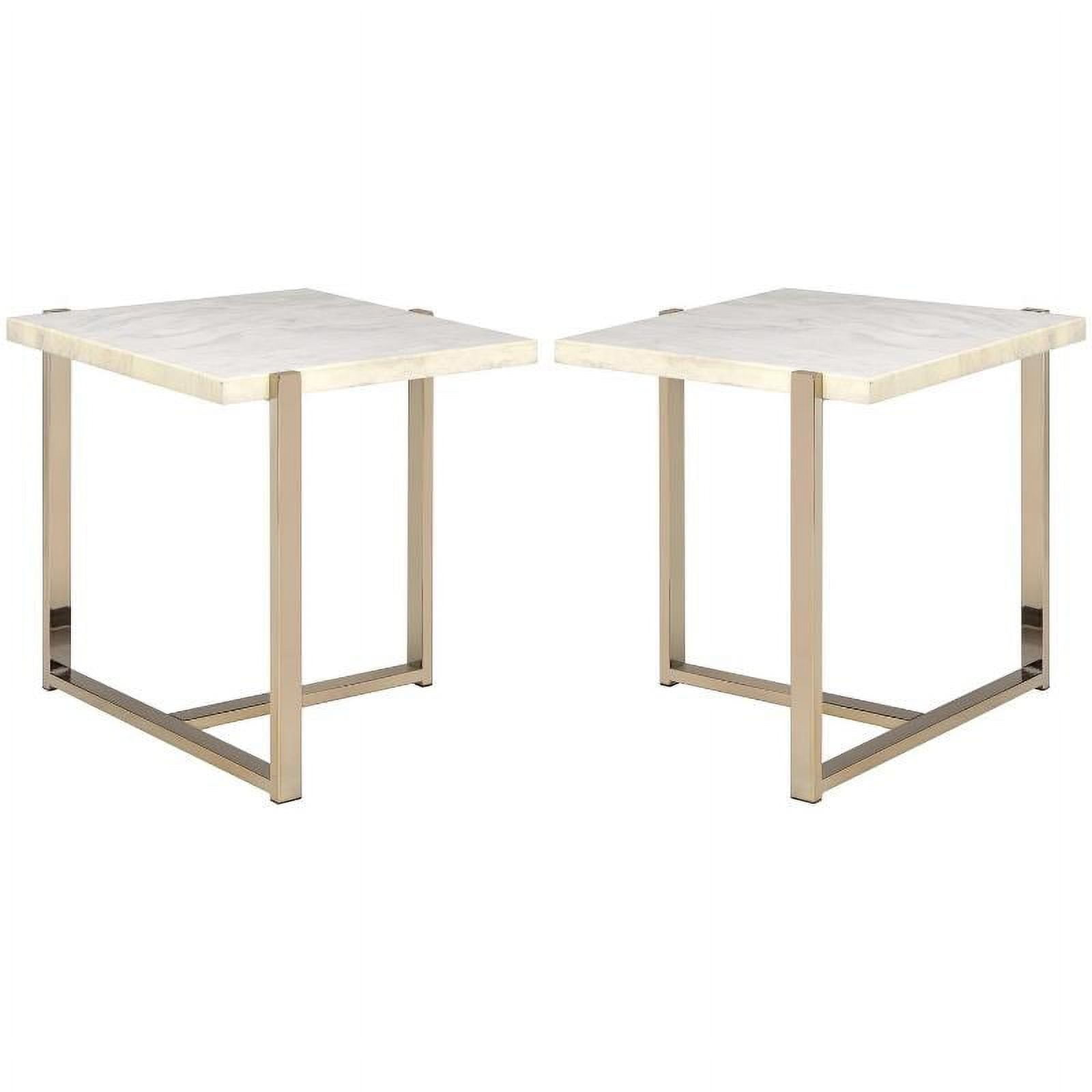 Home Square 23" Modern Metal End Table in Gold and White - Set of 2 ...