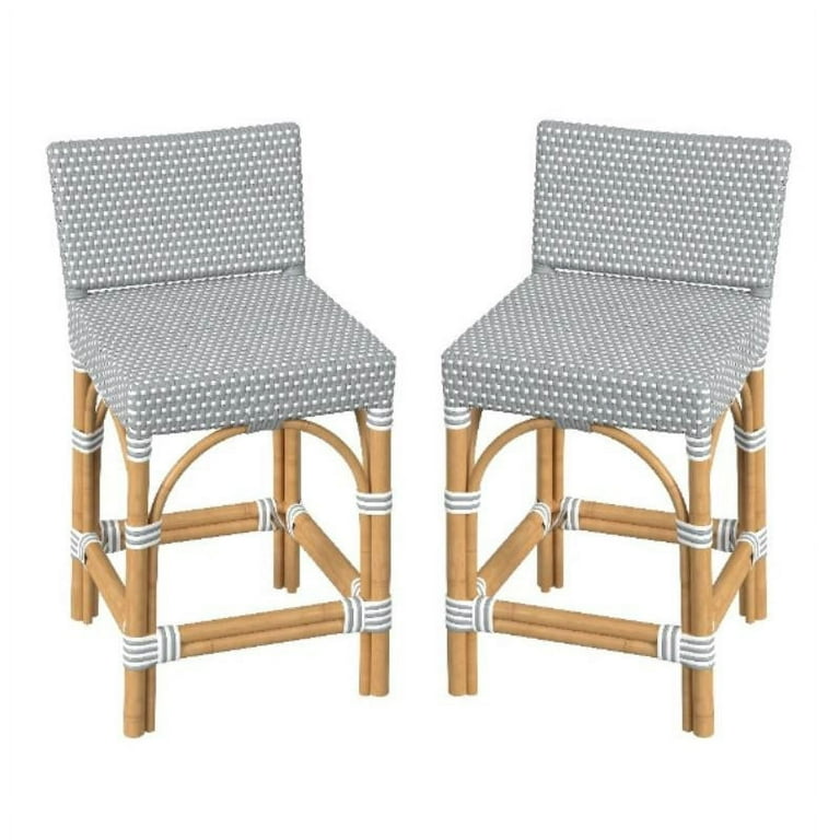 Home Square 24.5 Rattan Low Back Counter Stool in Gray White Set of 2