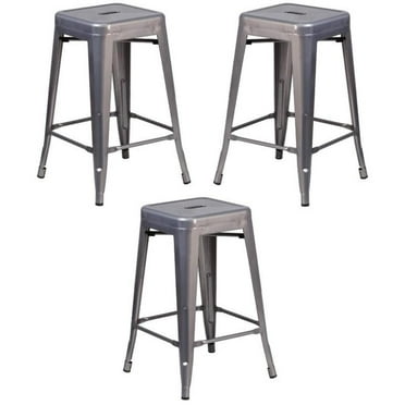 Home Square Wood Backless Counter Stool in White Finish - Set of 3 ...
