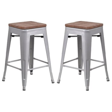 Home Square Backless Metal Swivel Counter Stool in Gray - Set of 3 ...