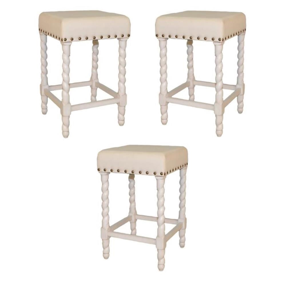 Home Square 24" Counter Stool in Vintage White Linen - Set of 3 ...