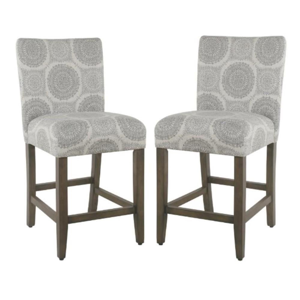 Home Square 24" Fabric Parsons Counter Stool in Gray Medallion - Set of ...