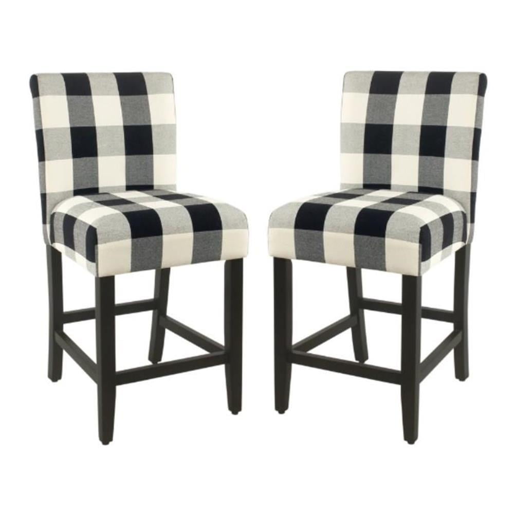 Home Square 24" Fabric Plaid Pattern Parsons Counter Stool in Black ...