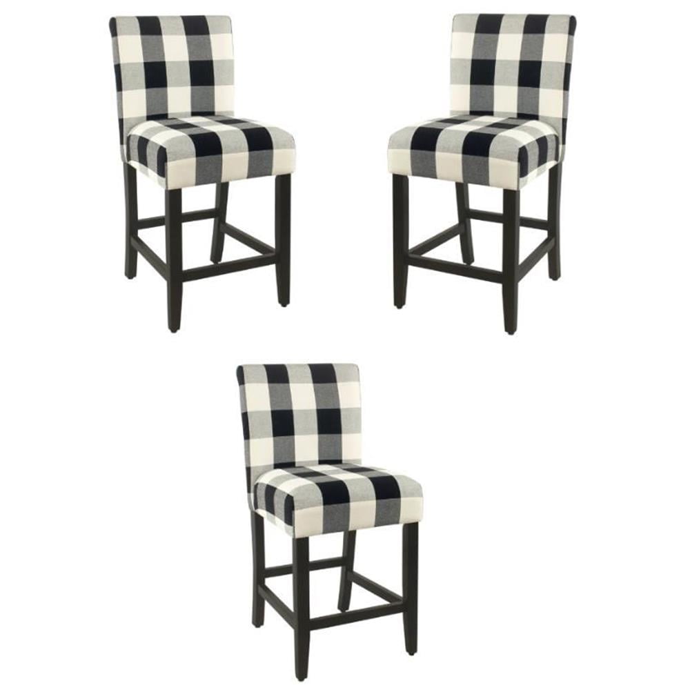 Home Square 24" Fabric Plaid Pattern Parsons Counter Stool in Black ...