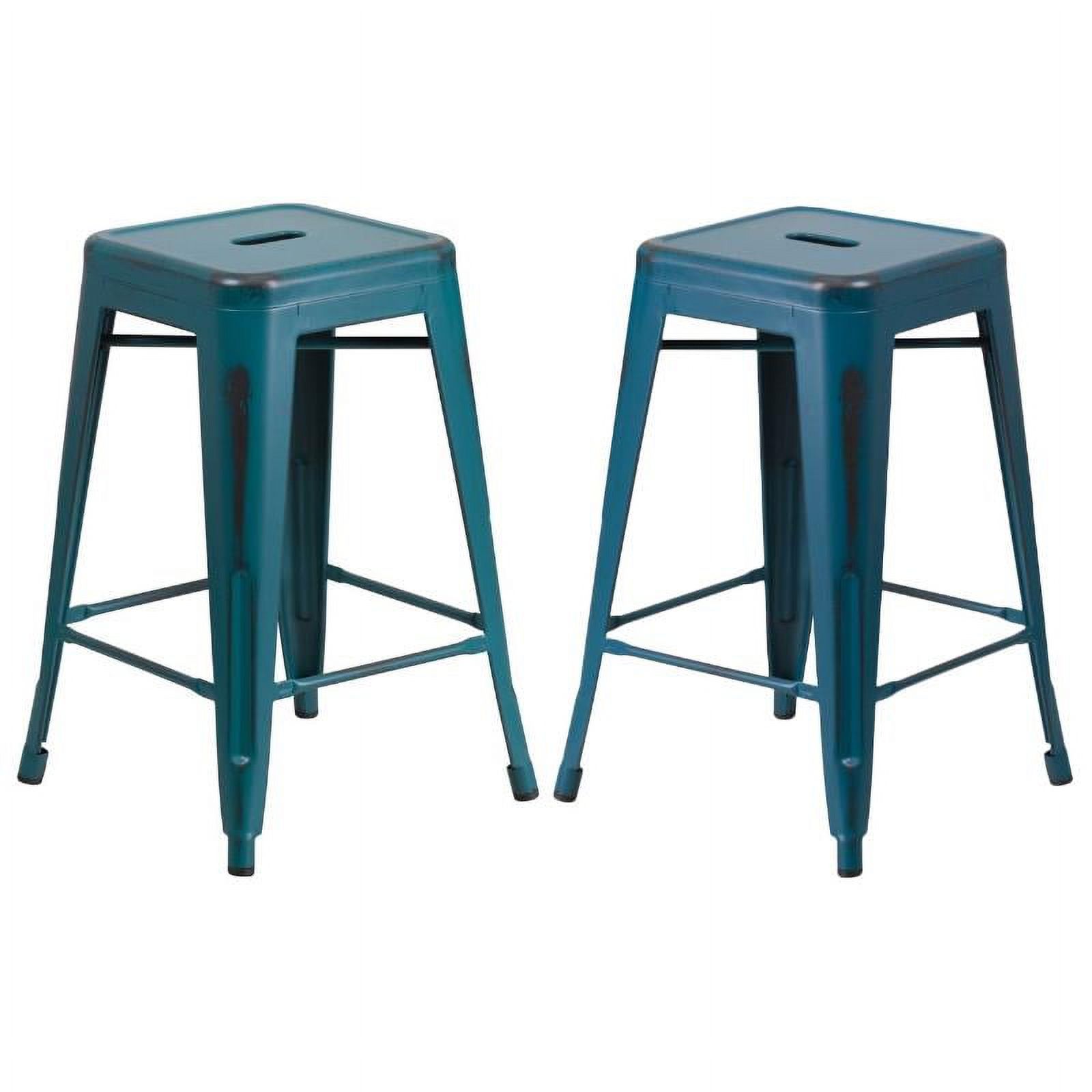 Home Square 24" Metal Backless Counter Stool in Distressed Kelly Blue ...