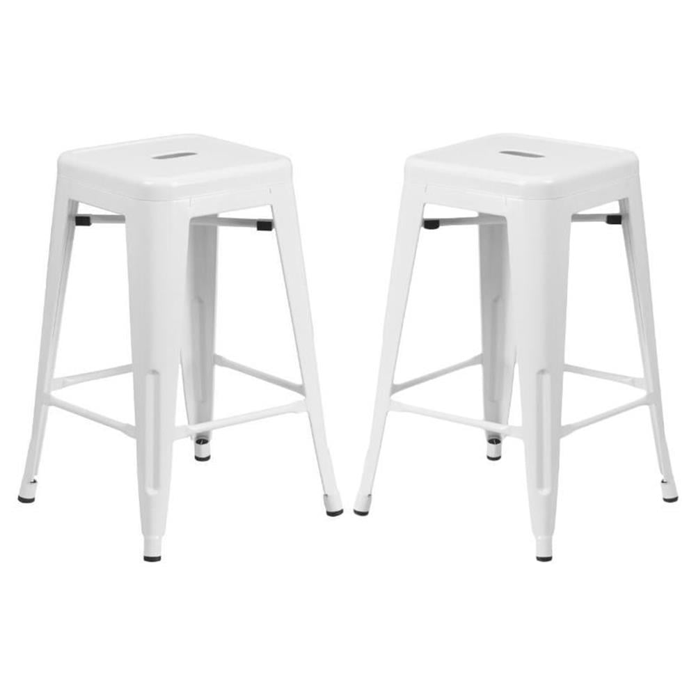 Home Square 24" Metal Backless Counter Stool in White - Set of 2 ...