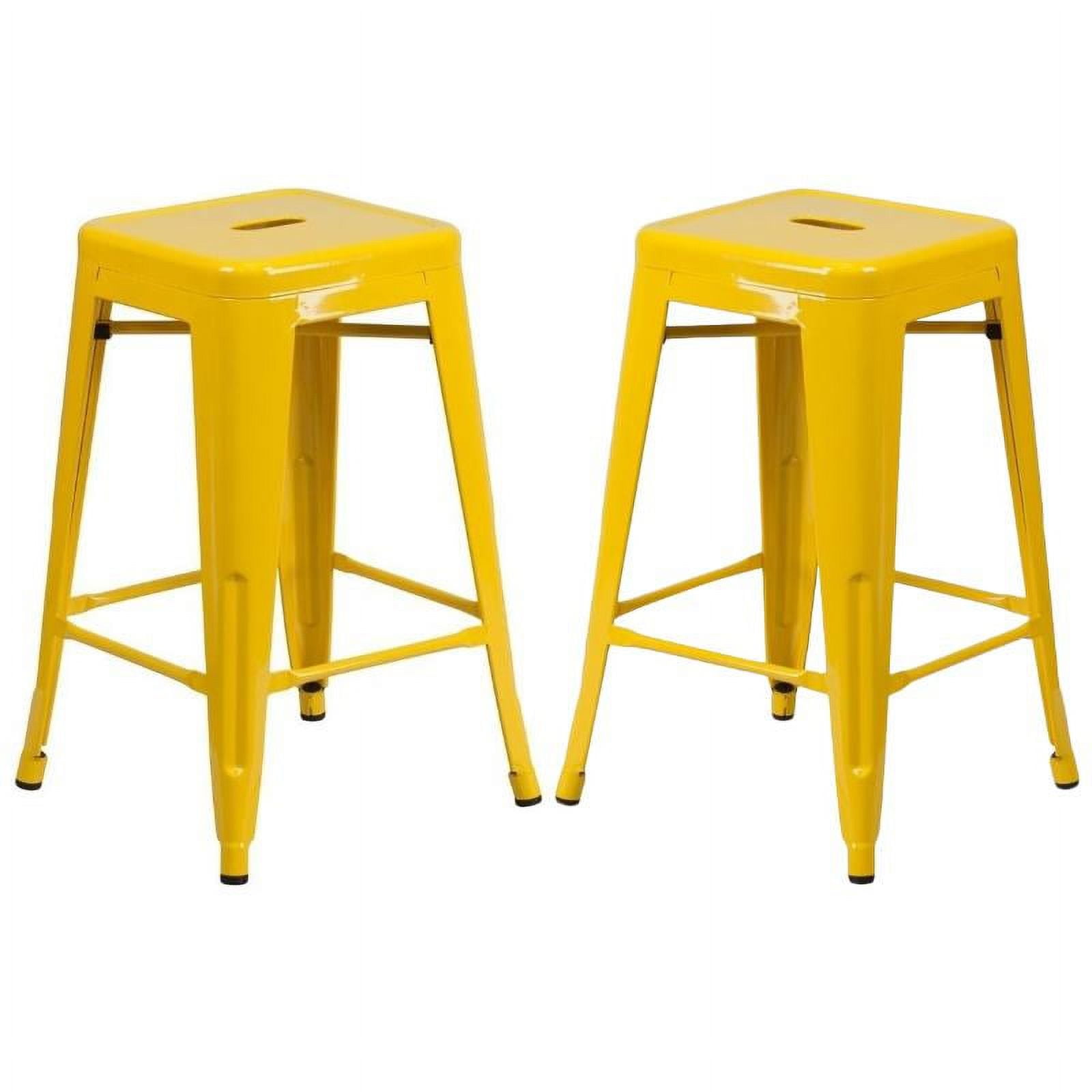 Home Square 24" Metal Backless Counter Stool in Yellow - Set of 2 ...