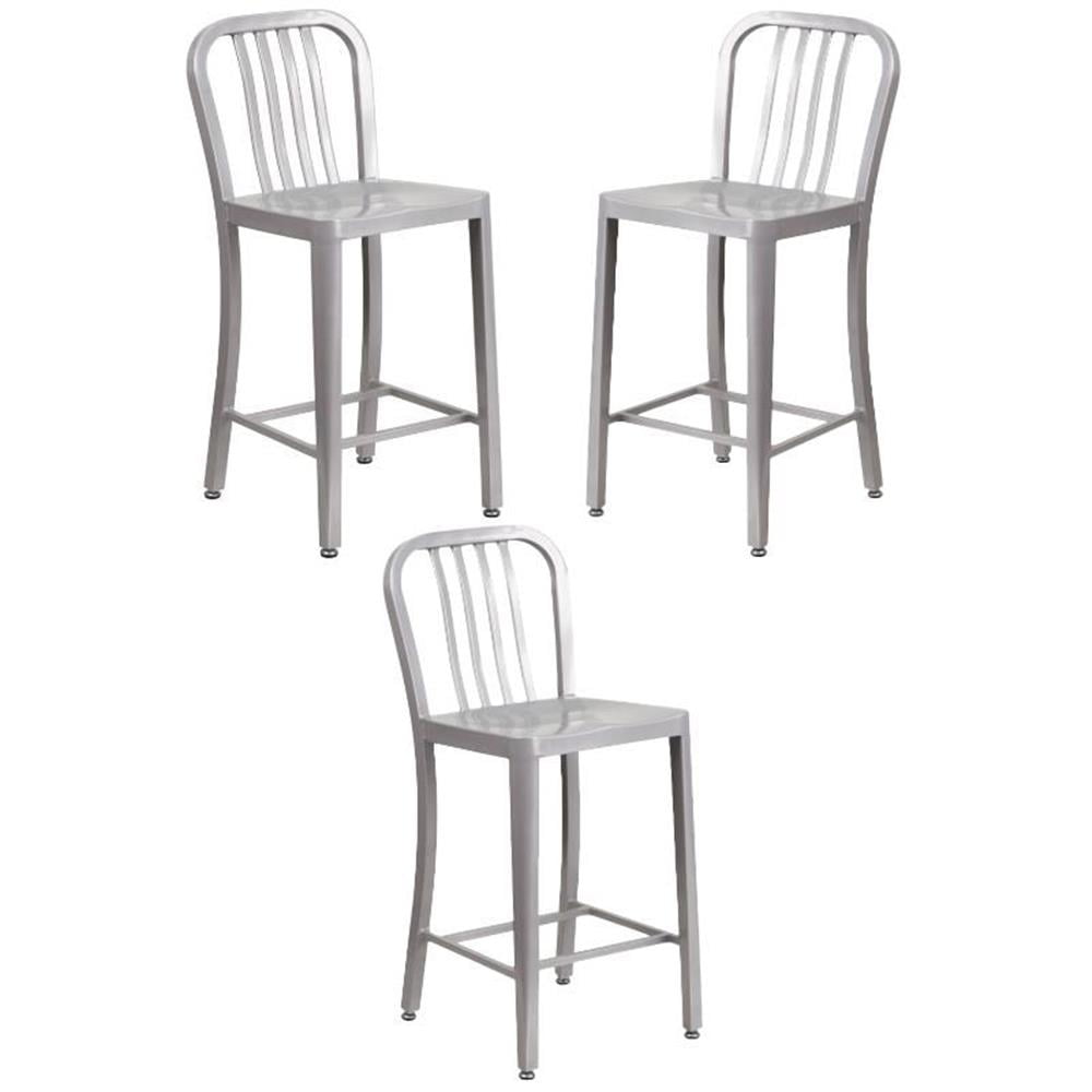 Home Square 24" Metal Vertical Slat Back Counter Stool in Silver - Set ...